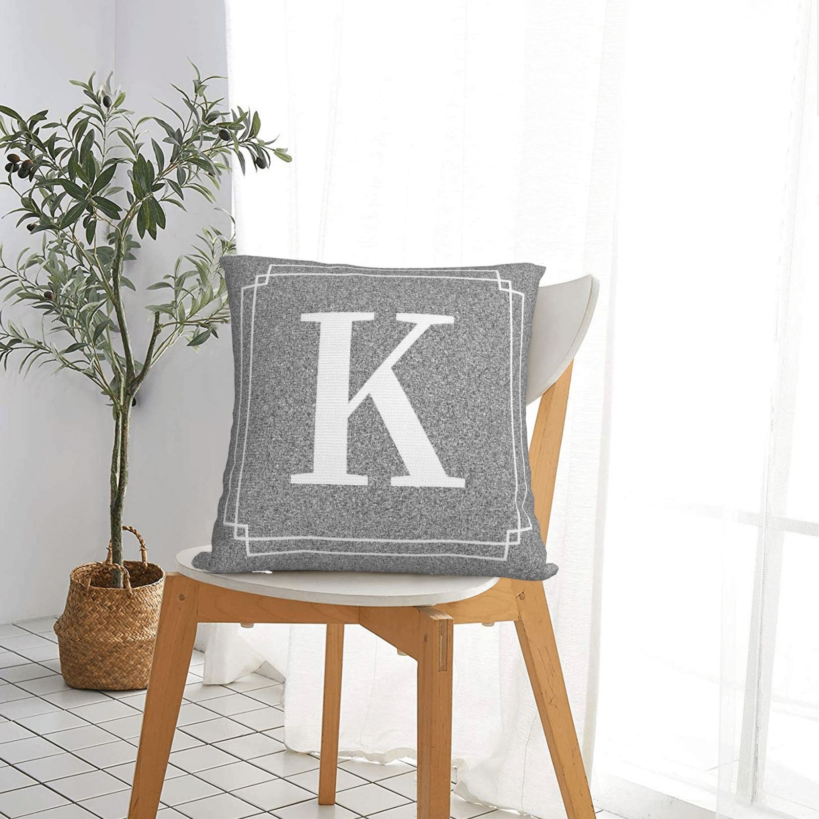 Ulloord Gray Pillow Cover English Alphabet K Throw Pillow Case Modern ...