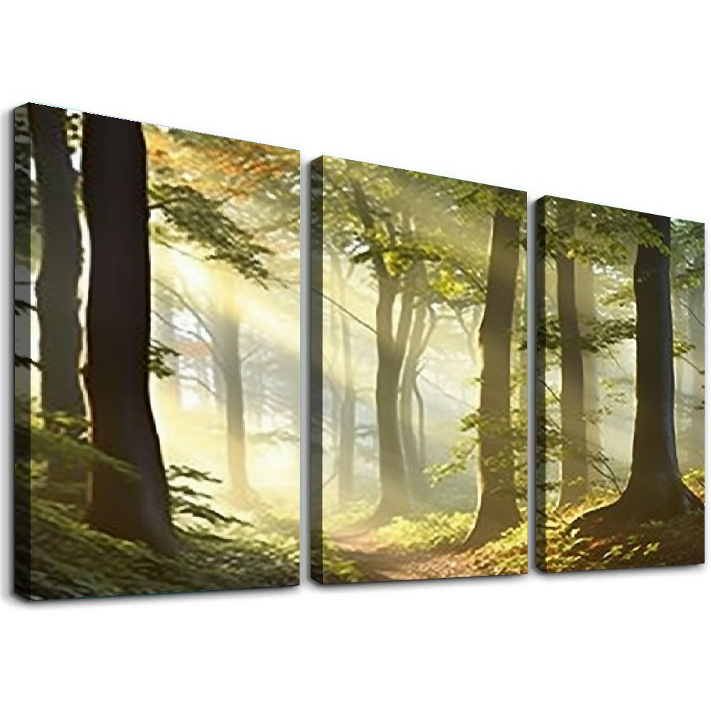 Ulloord Green Fall Forest with Sun Rays Landscape Photo Wall Art ...