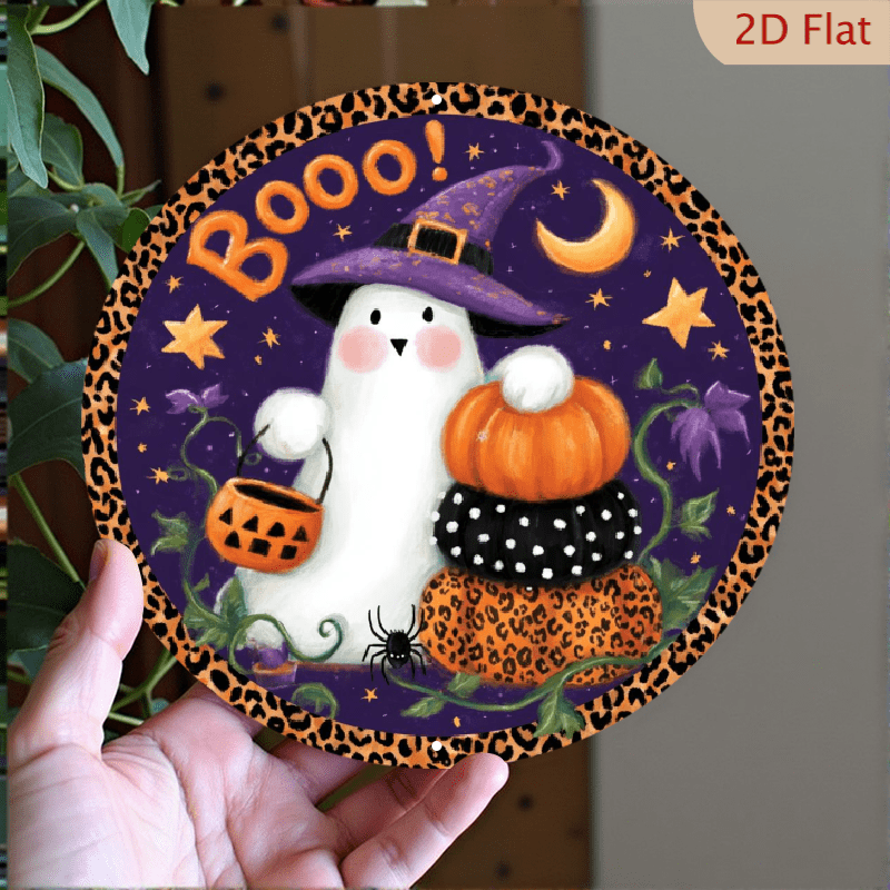 Ulloord Halloween Boo Sign Iron Wall Art, Round Metal Plaque with Witch ...
