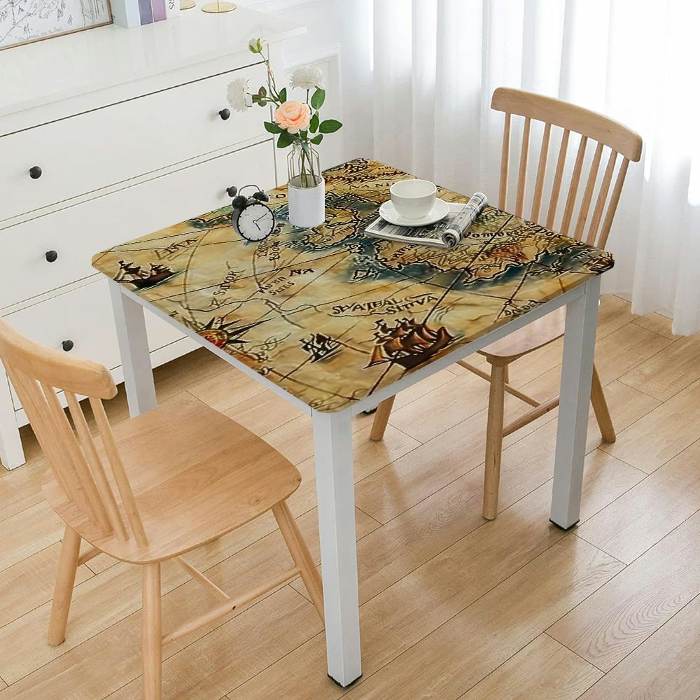 Ulloord Island Map Square Tablecloth, Super Detailed Map Rustic Home ...