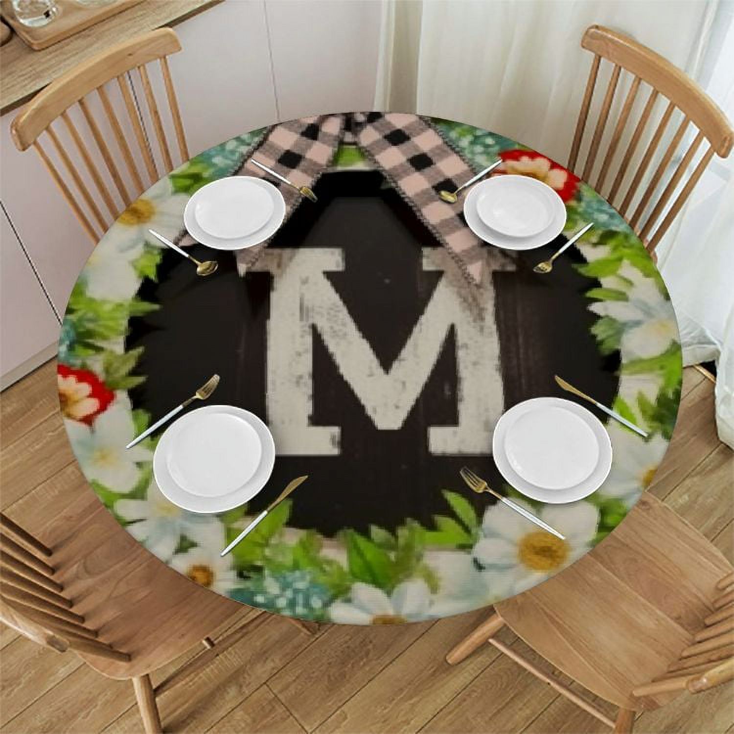 Ulloord Kitchen Fitted Tablecloth for Round Table,Farm Wreath Table ...