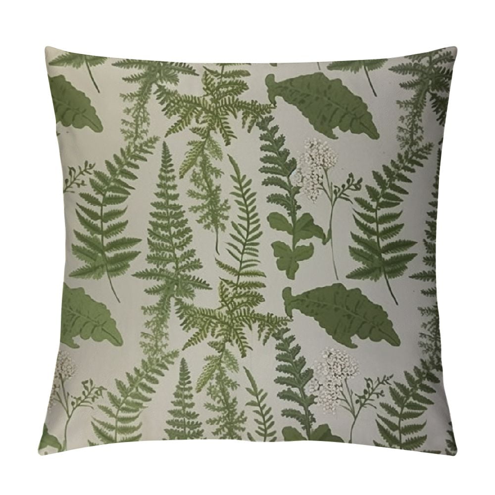 Ulloord Leaves Throw Pillow Cover Green Leaves And Fern Pattern Cotton