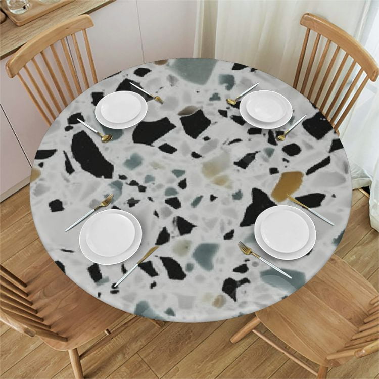 Ulloord Marble Design Round Fitted Tablecloth with Elastic Edge ...