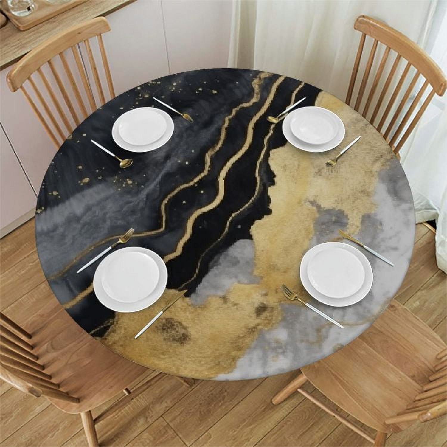 Ulloord Marble Texture Modern Abstract Black White Gold Round Fitted ...