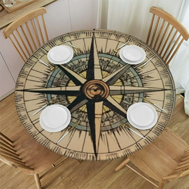 Ulloord Nautical Map World Compass Rose Travel Round Fitted Table Cover ...