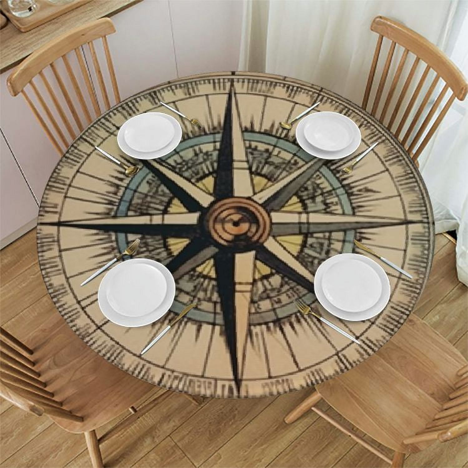 Ulloord Nautical Map World Compass Rose Travel Round Fitted Table Cover ...