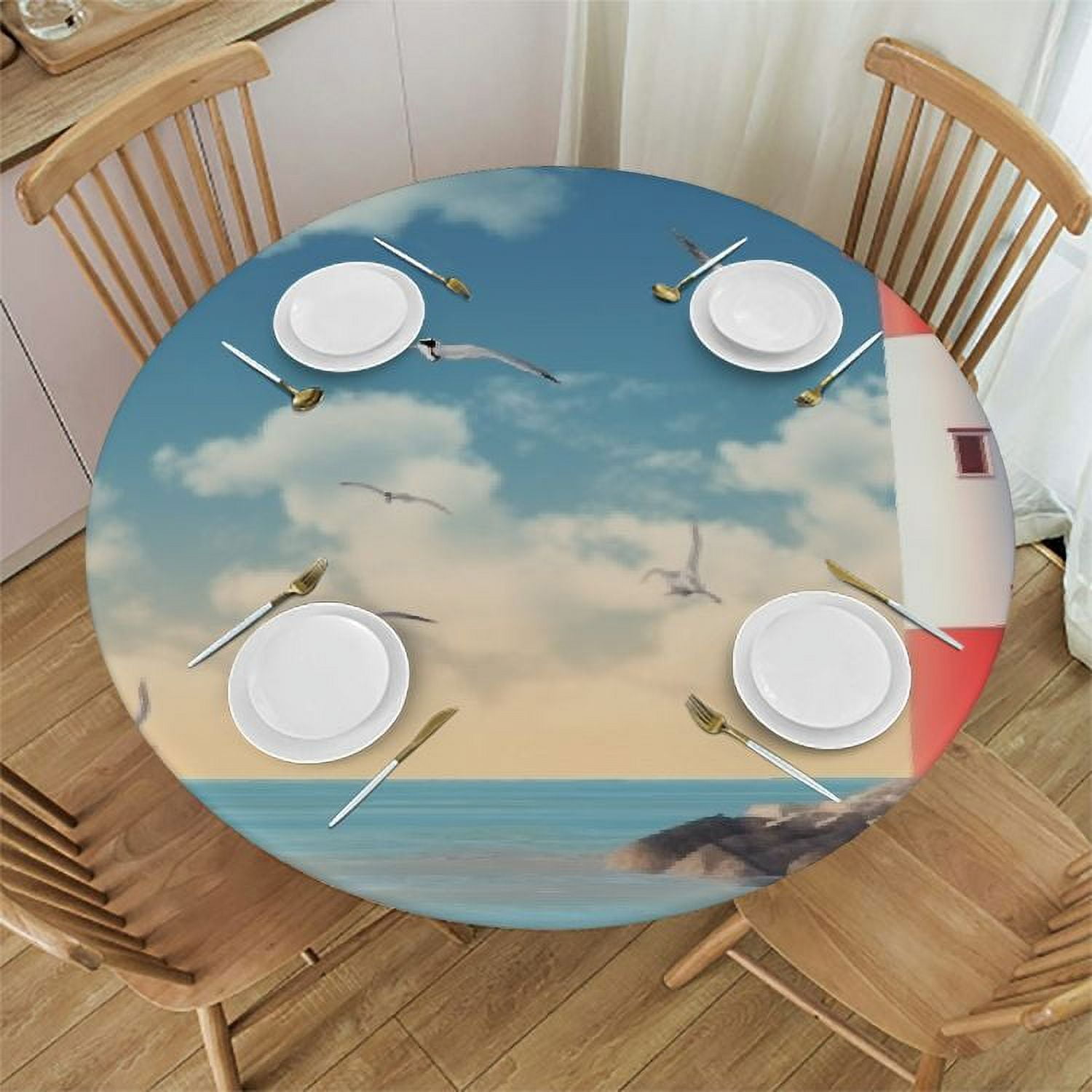 Ulloord Ocean Lighthouse Round Tablecloth with Elastic Edged Beach ...