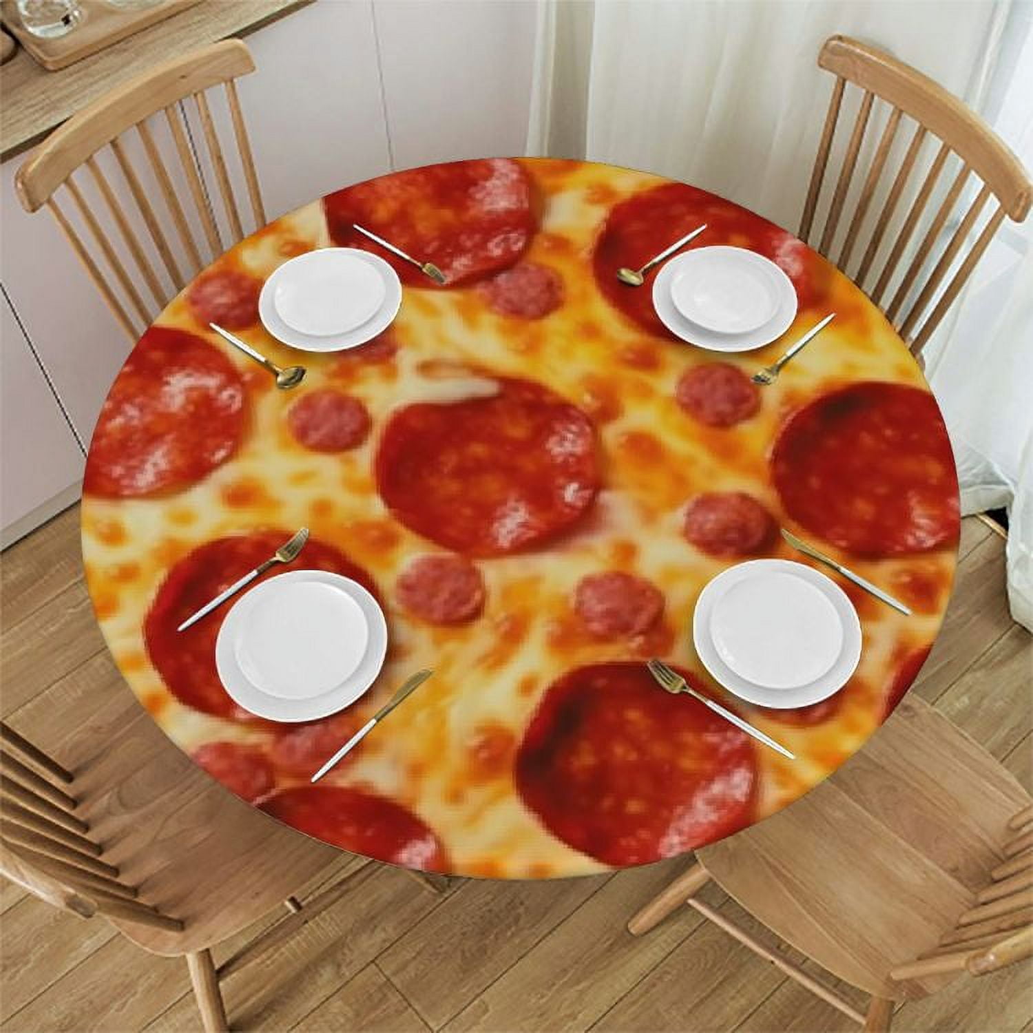 Ulloord Pepperoni Pizza Fitted Round Table Cover with Elastic Protector ...