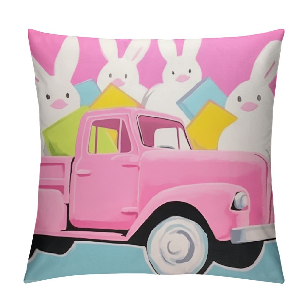 Ulloord Pillow Covers 18x18 Inch, Rabbits Bunny Hello Peeps Yellow Blue ...
