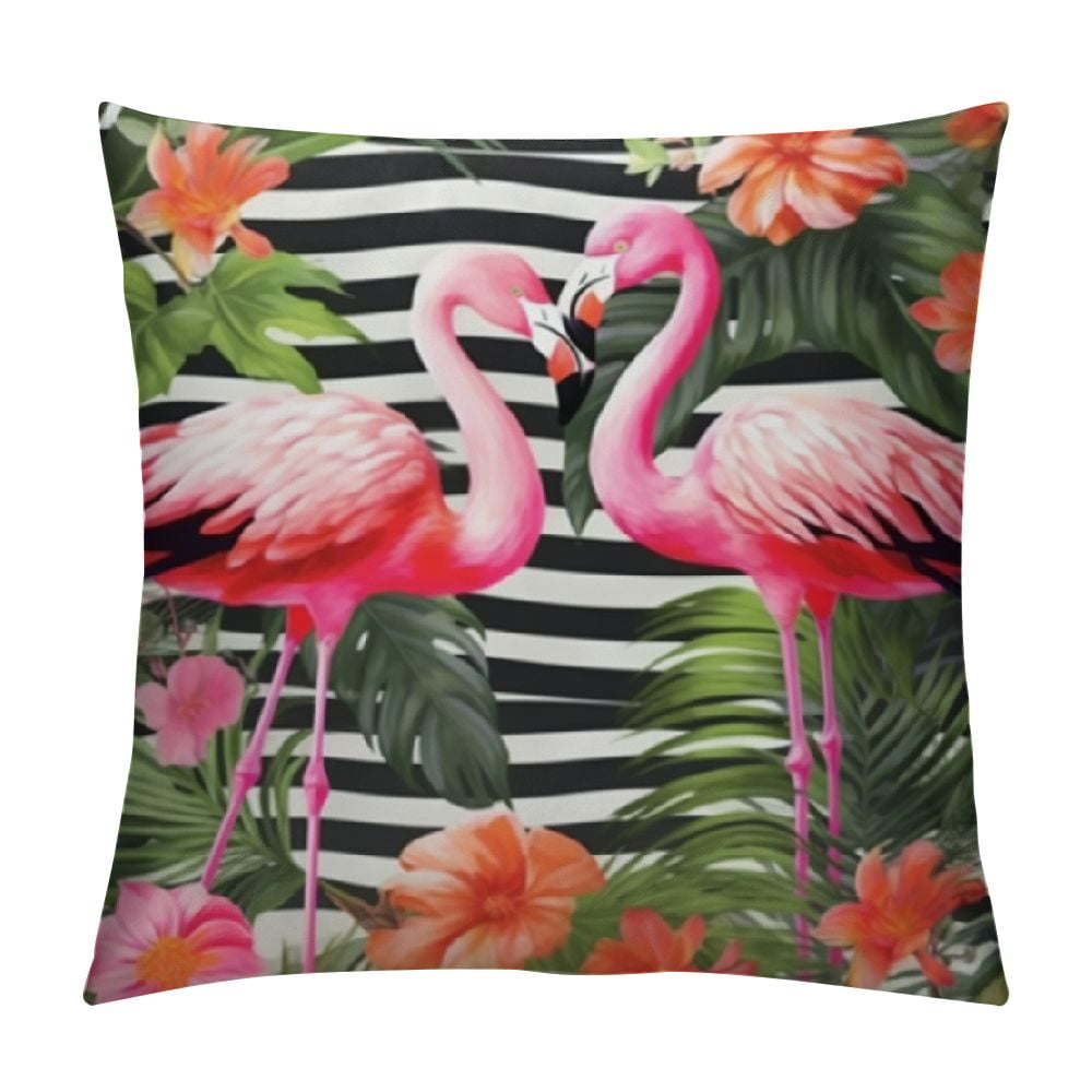 Ulloord Pink Flamingo Beautiful Tropic Flower Throw Pillow Covers ...