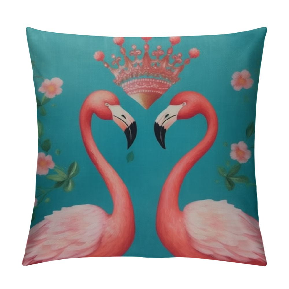 Ulloord Pink Flamingo Throw Pillow Covers Flamingo Standing on Tropical ...