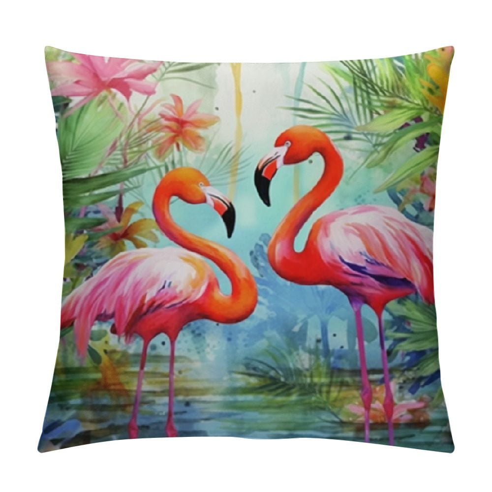 Ulloord Pink Flamingo Throw Pillow Covers,Tropical Palm Leaf Pillow ...