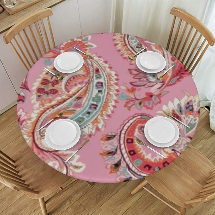 Ulloord Pink Paisley Tribal Pattern Fitted Round Table Cover with ...