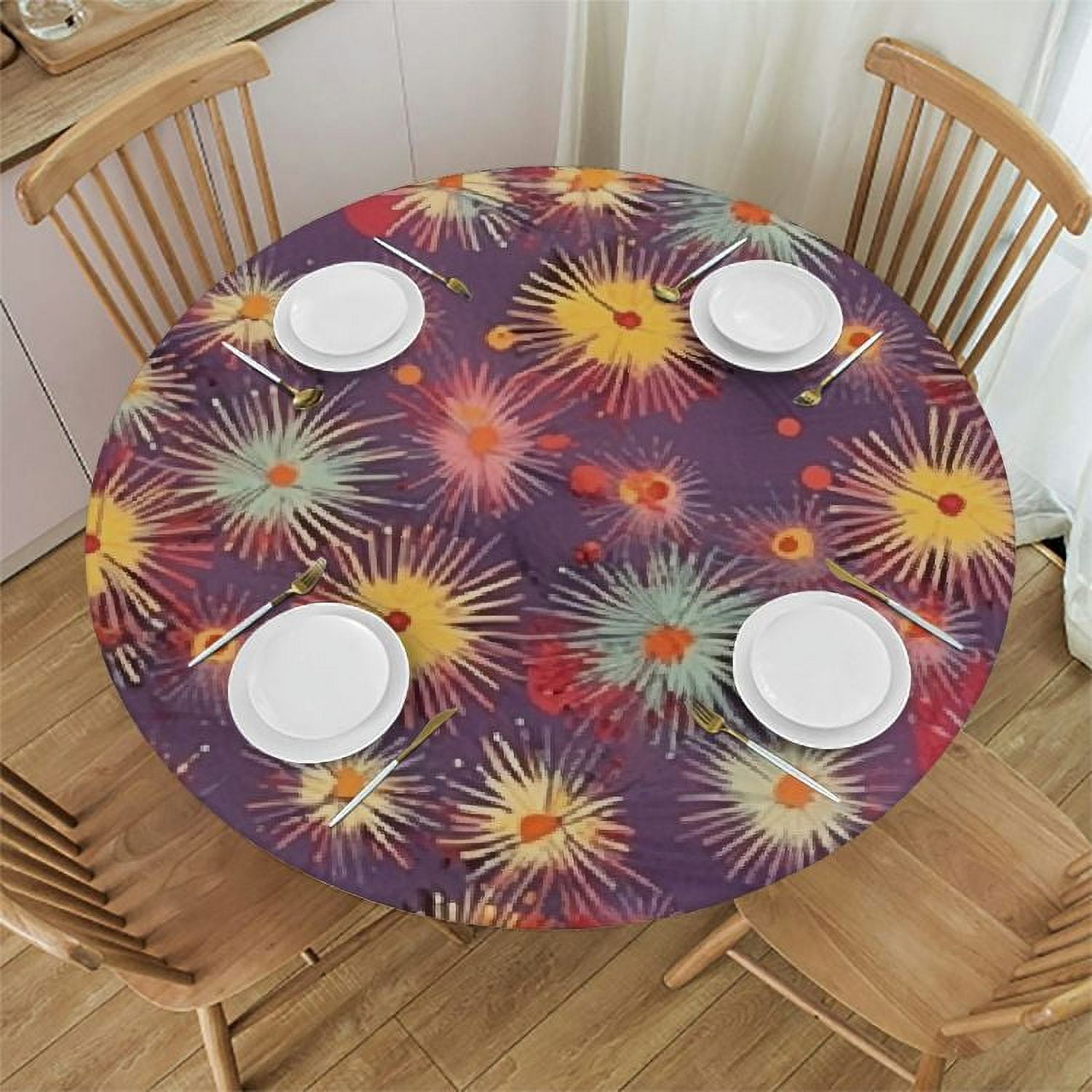 Ulloord Round Edge Closing Tablecloth, Abstract Elastic Edged ...