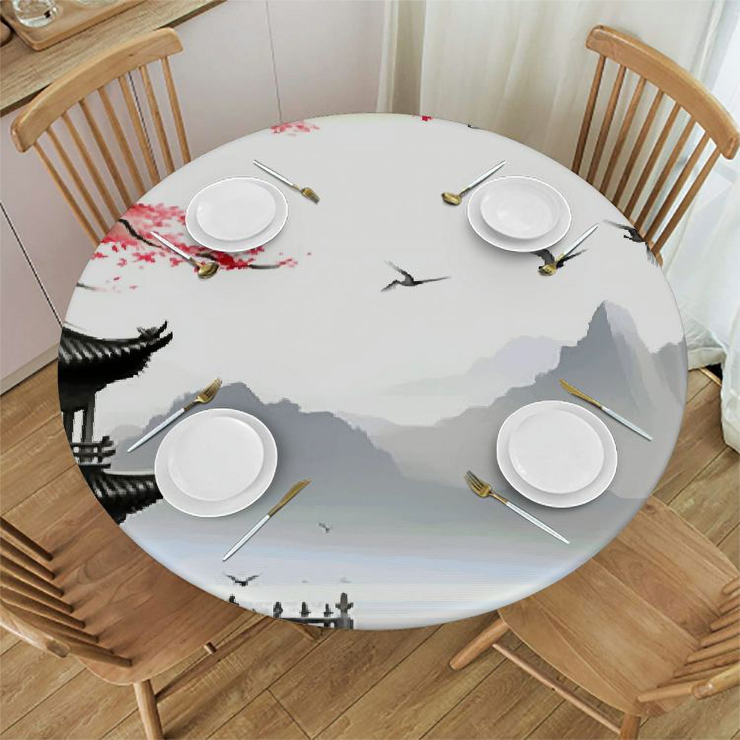 Ulloord Round Edge Closing Tablecloth, Elastic Edged Tablecloth, Garden ...