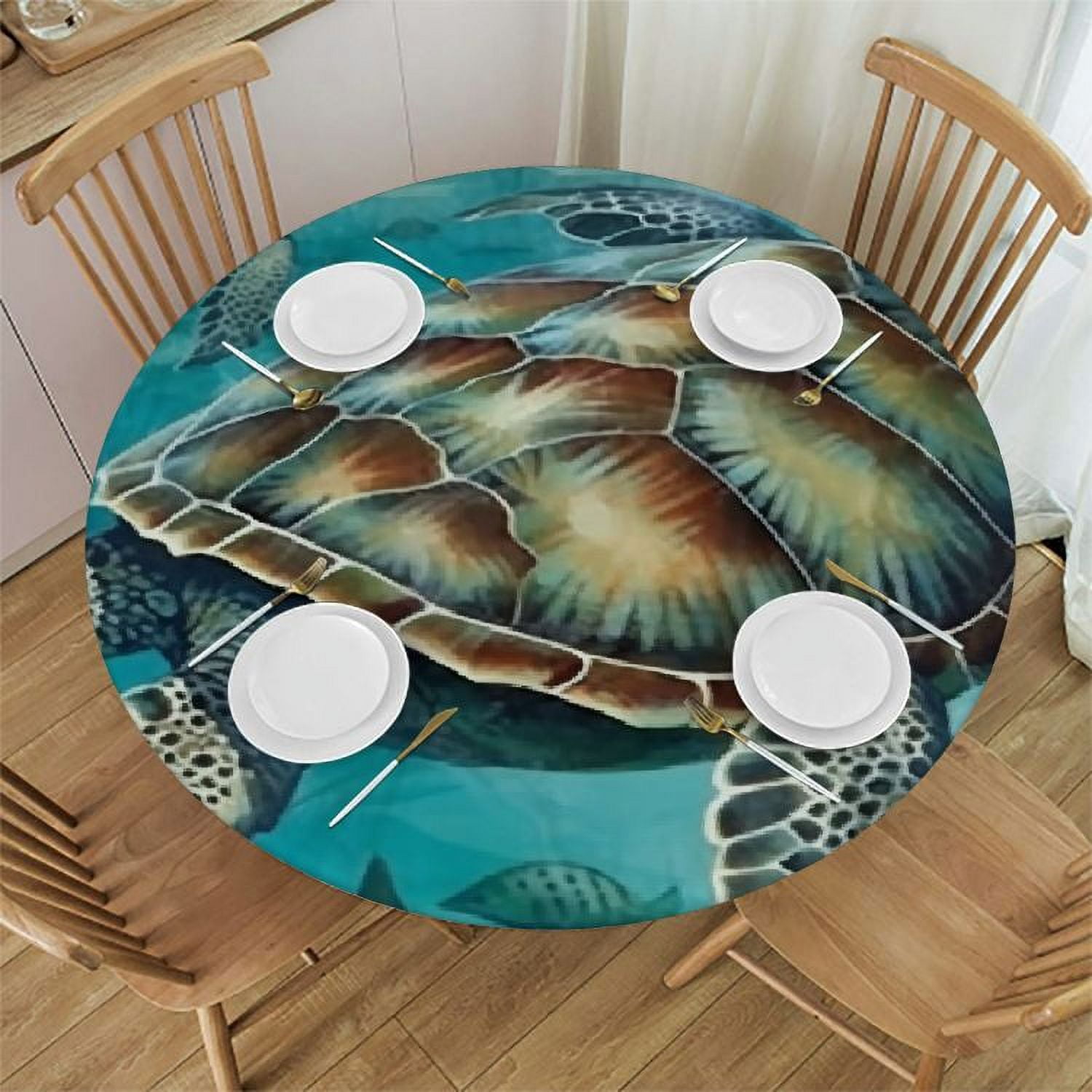 Ulloord Round Fitted Sea Turtle Tablecloth， Blue Ocean sea Turtle ...