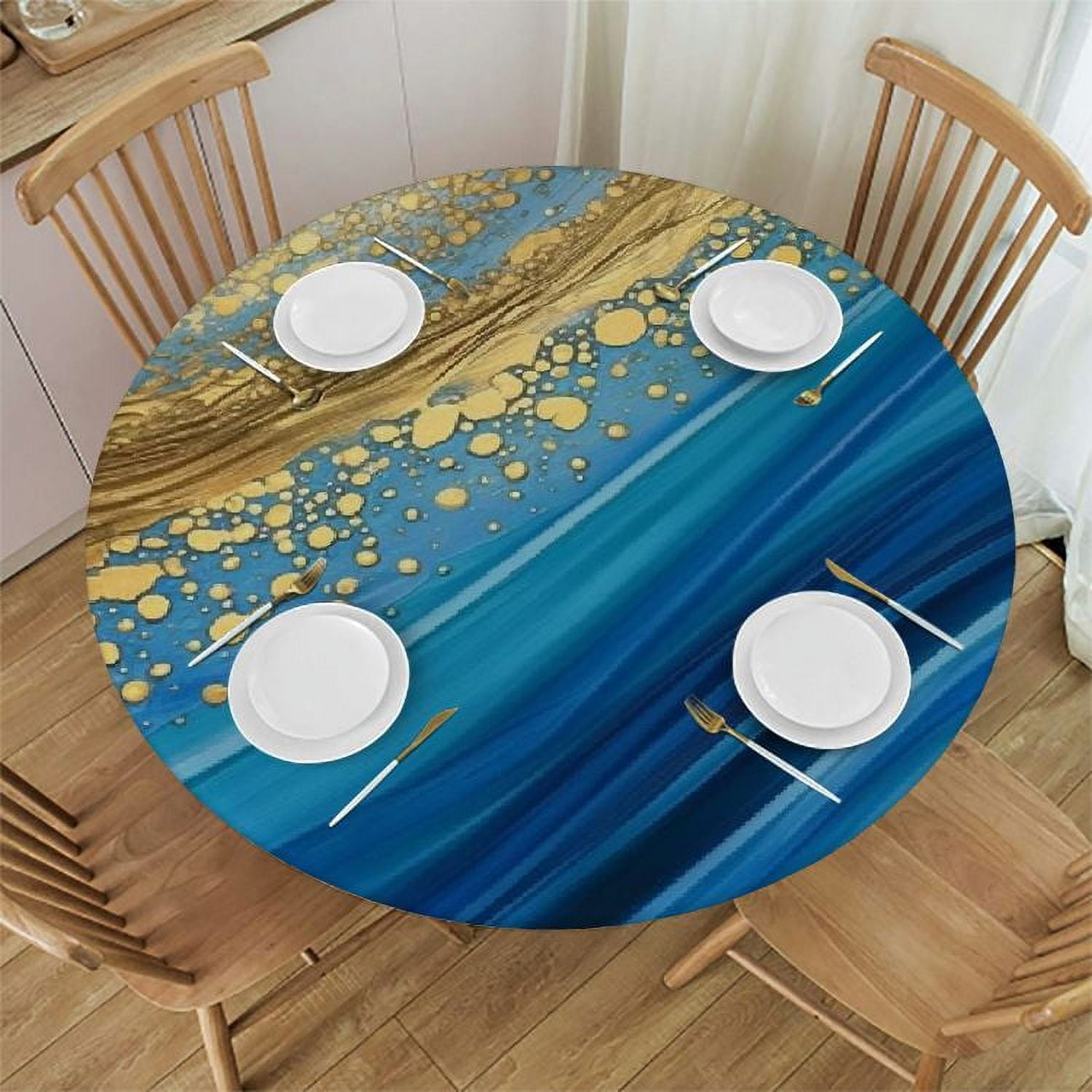 Ulloord Round Fitted Table Cover, Blue Gradient Elastic Edged ...