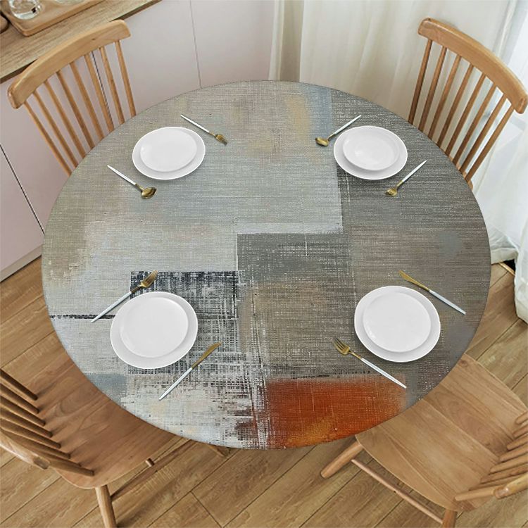 Ulloord Round Fitted Tablecloth Abstract Orange Grey,Art Painting Table ...
