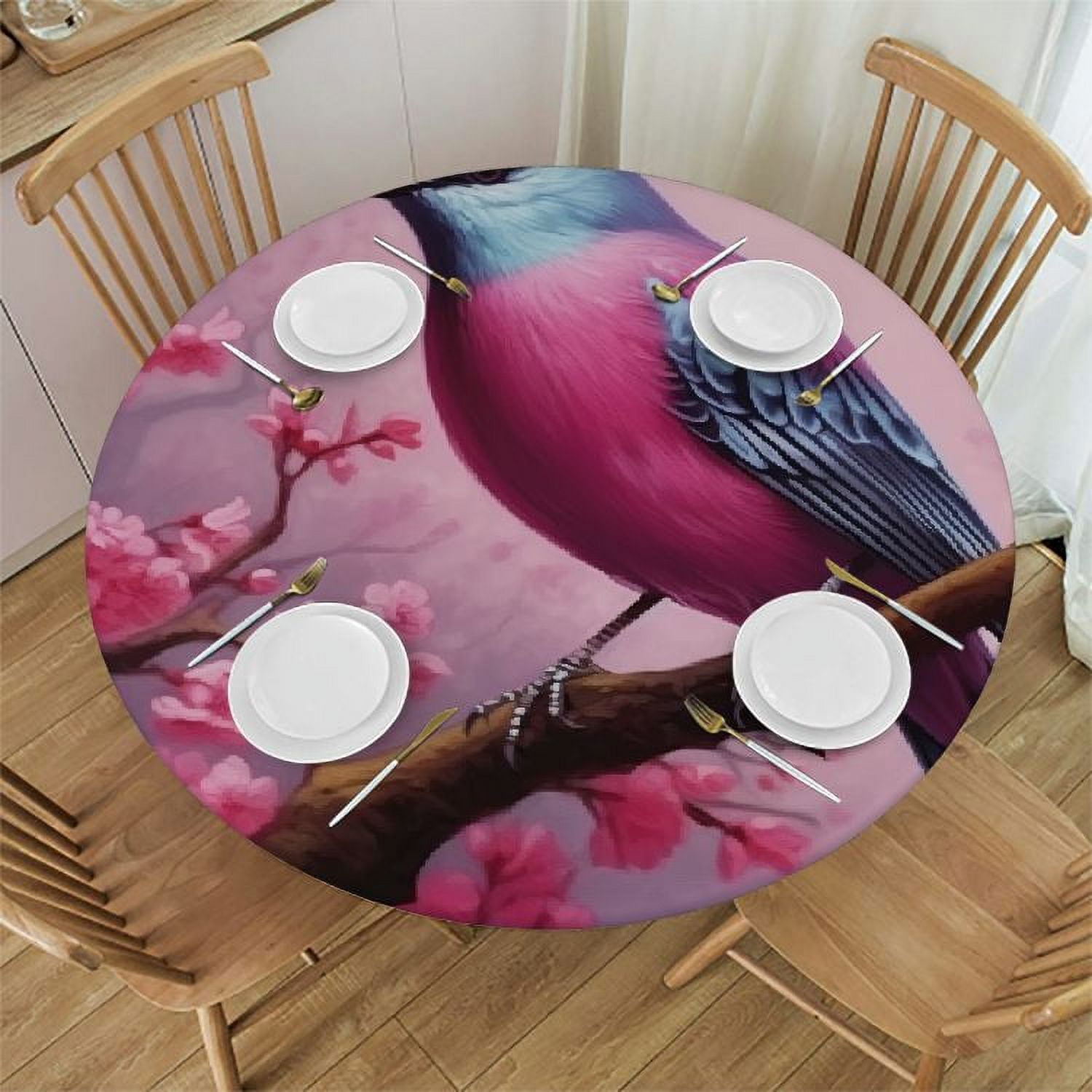 Ulloord Round Fitted Tablecloth Art Painting Cherry Blossom Tree Bird ...