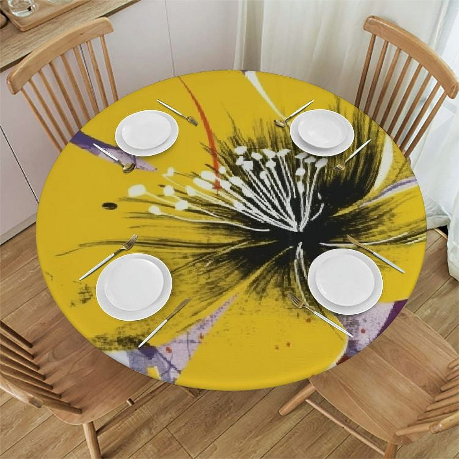 Ulloord Round Fitted Tablecloth Art Yellow Flower Purple Leaves Table ...