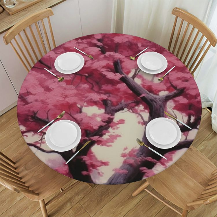 Ulloord Round Fitted Tablecloth Cherry Blossom Tree Flower Table Cloth ...