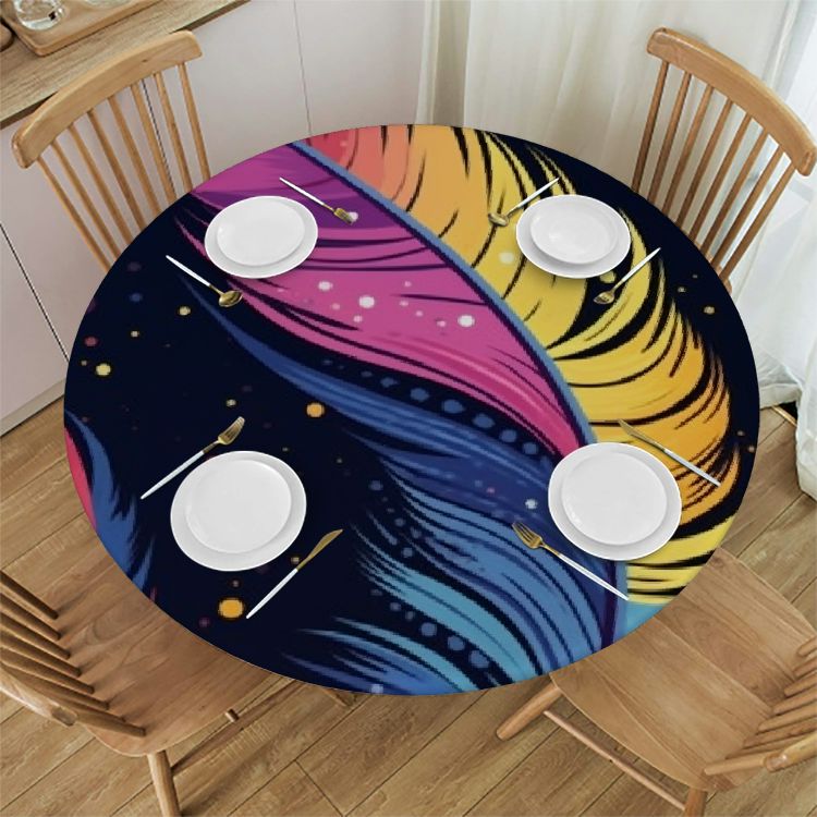 Ulloord Round Fitted Tablecloth Cute Bird Animal Feathers Table Cloth ...