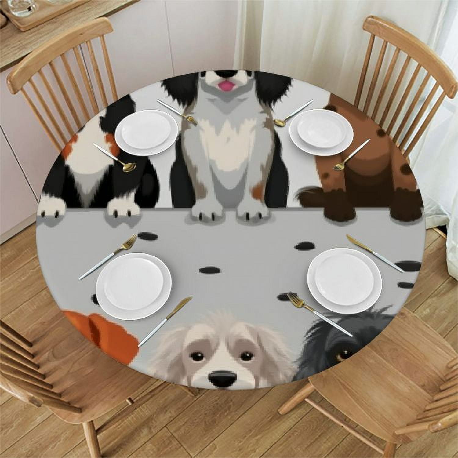Ulloord Round Fitted Tablecloth Cute Dogs Puppy Paw Print Table Cloth ...