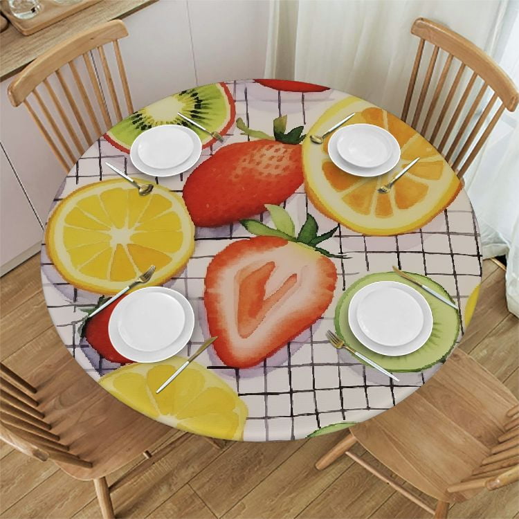 Ulloord Round Fitted Tablecloth Cute Fruits Table Cloth with Elastic ...