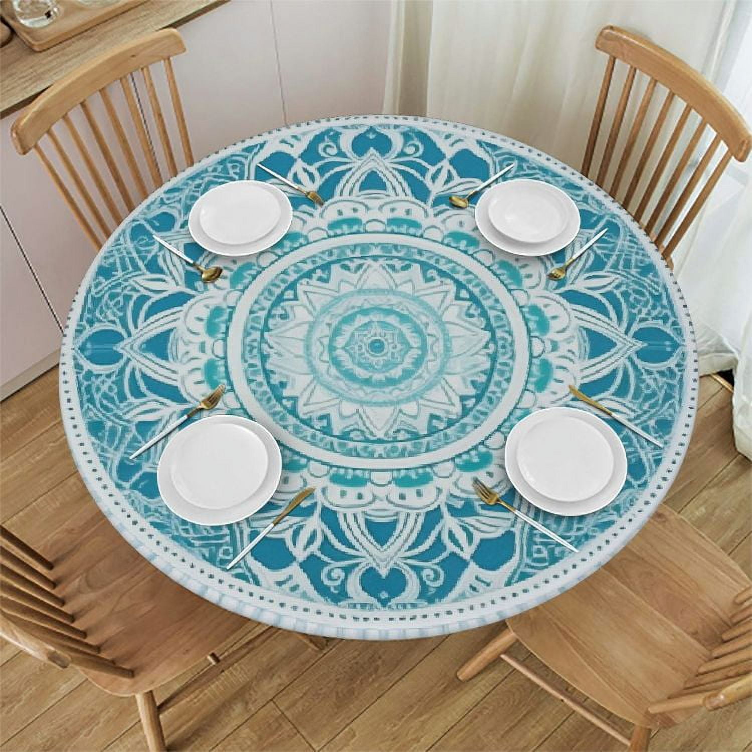 Ulloord Round Fitted Tablecloth with Elastic Edged, Mandala Floral ...