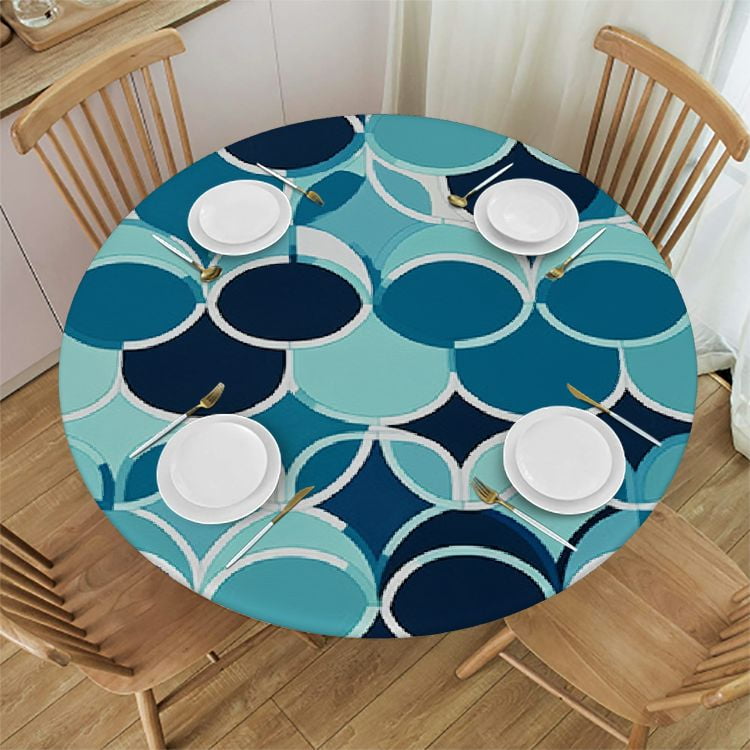 Ulloord Round Fitted Tablecloth Green Quatrefoil Wave Table Cloth with ...
