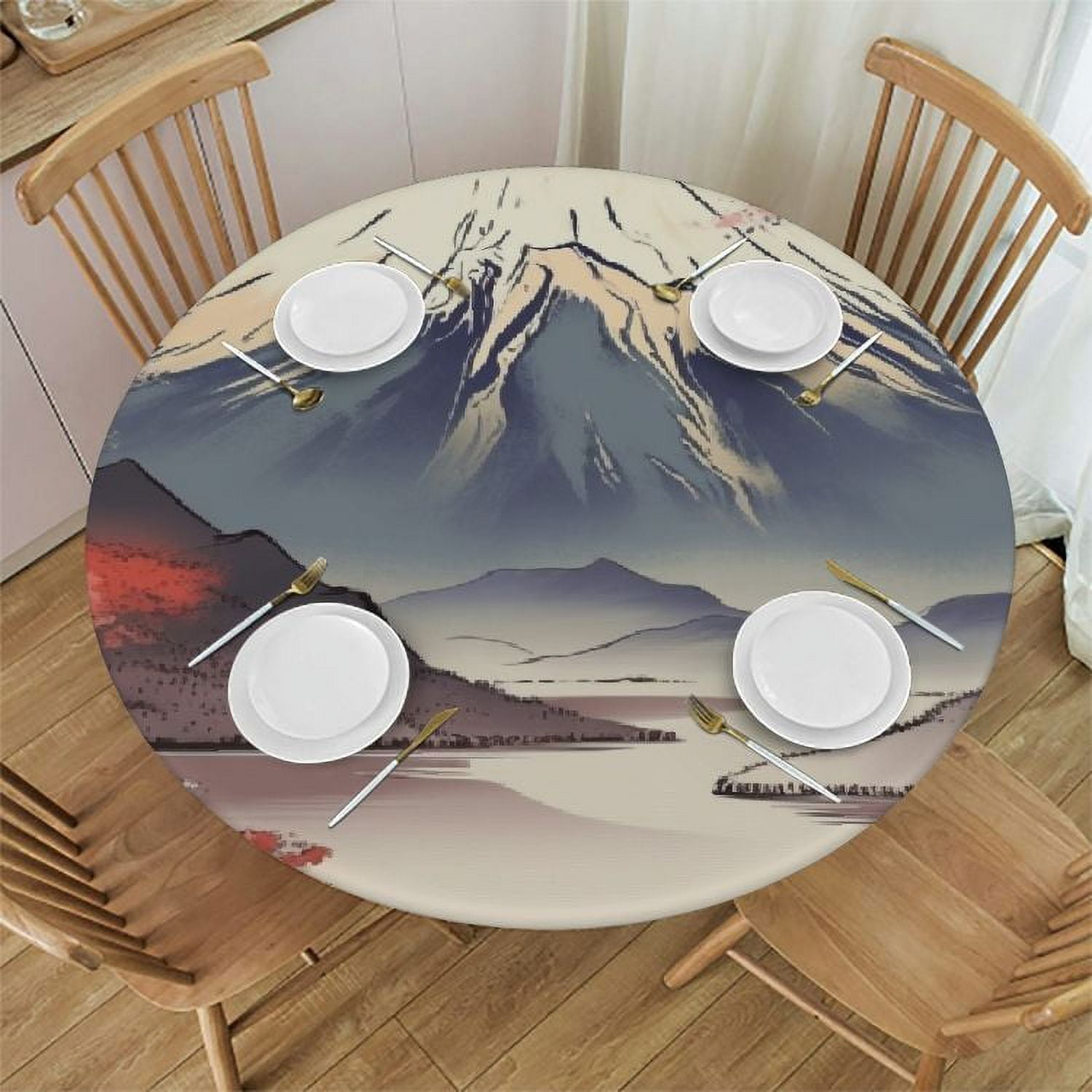 Ulloord Round Fitted Tablecloth Japanese Style Art Print Table Cloth ...