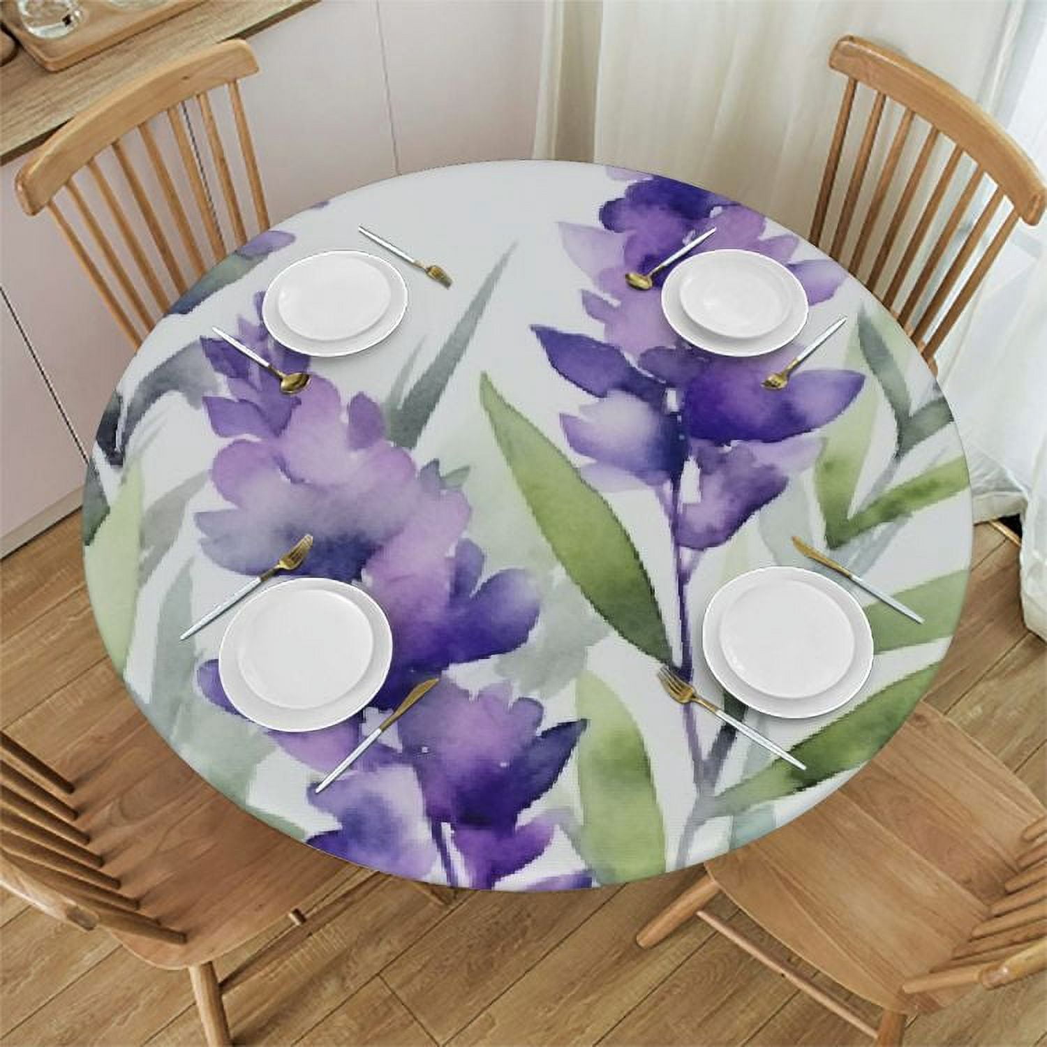 Ulloord Round Fitted Tablecloth Lavender Floral Table Cloth with ...