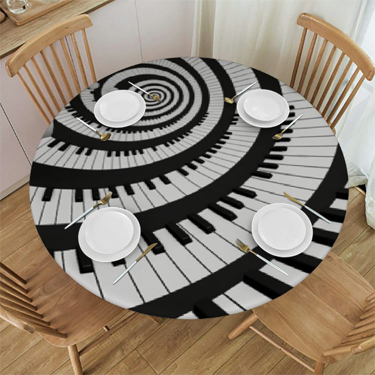 Ulloord Round Fitted Tablecloth Music Note Table Cloth with Elastic ...
