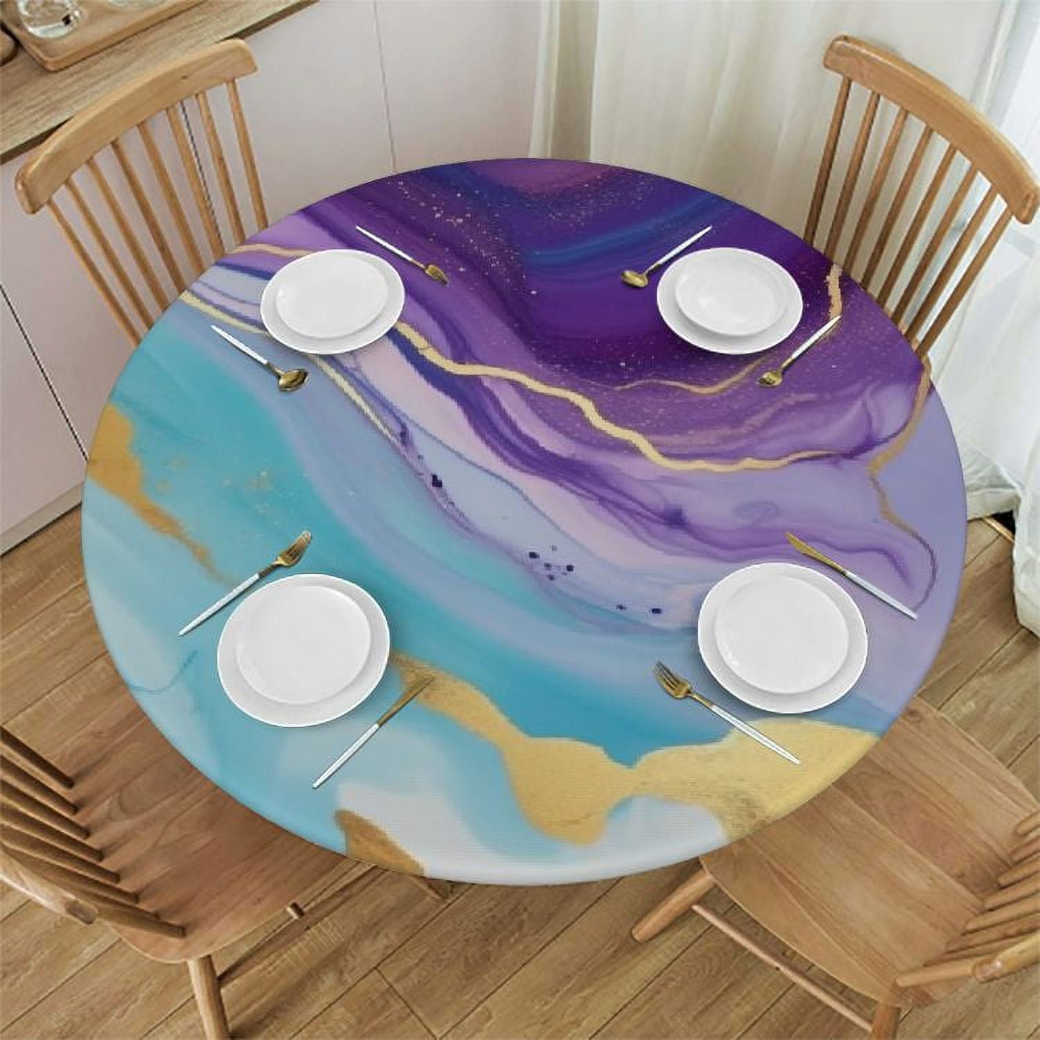 Ulloord Round Fitted Tablecloth Purple Marble Liquid Print Table Cloth ...