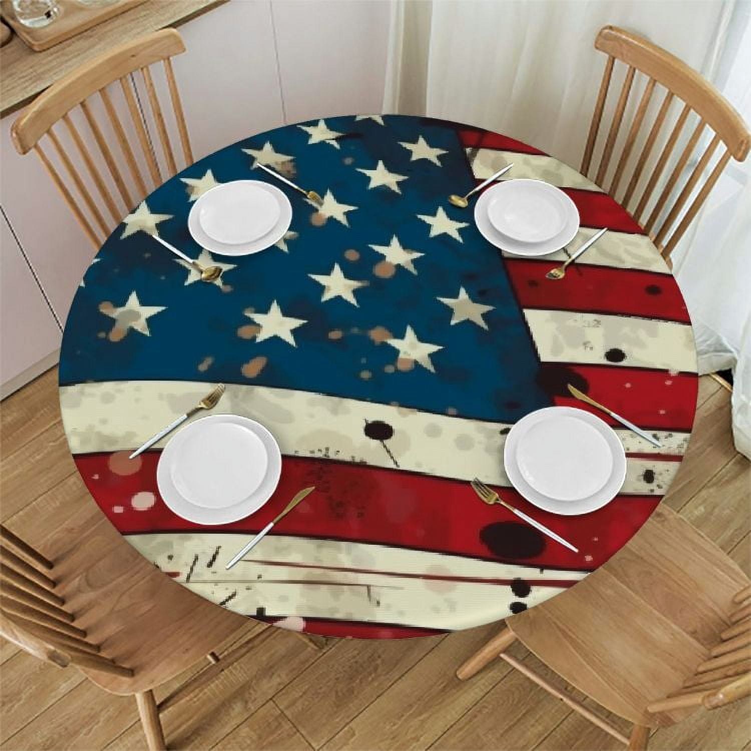 Ulloord Round Fitted Tablecloth Vintage American Flag Table Cloth with ...