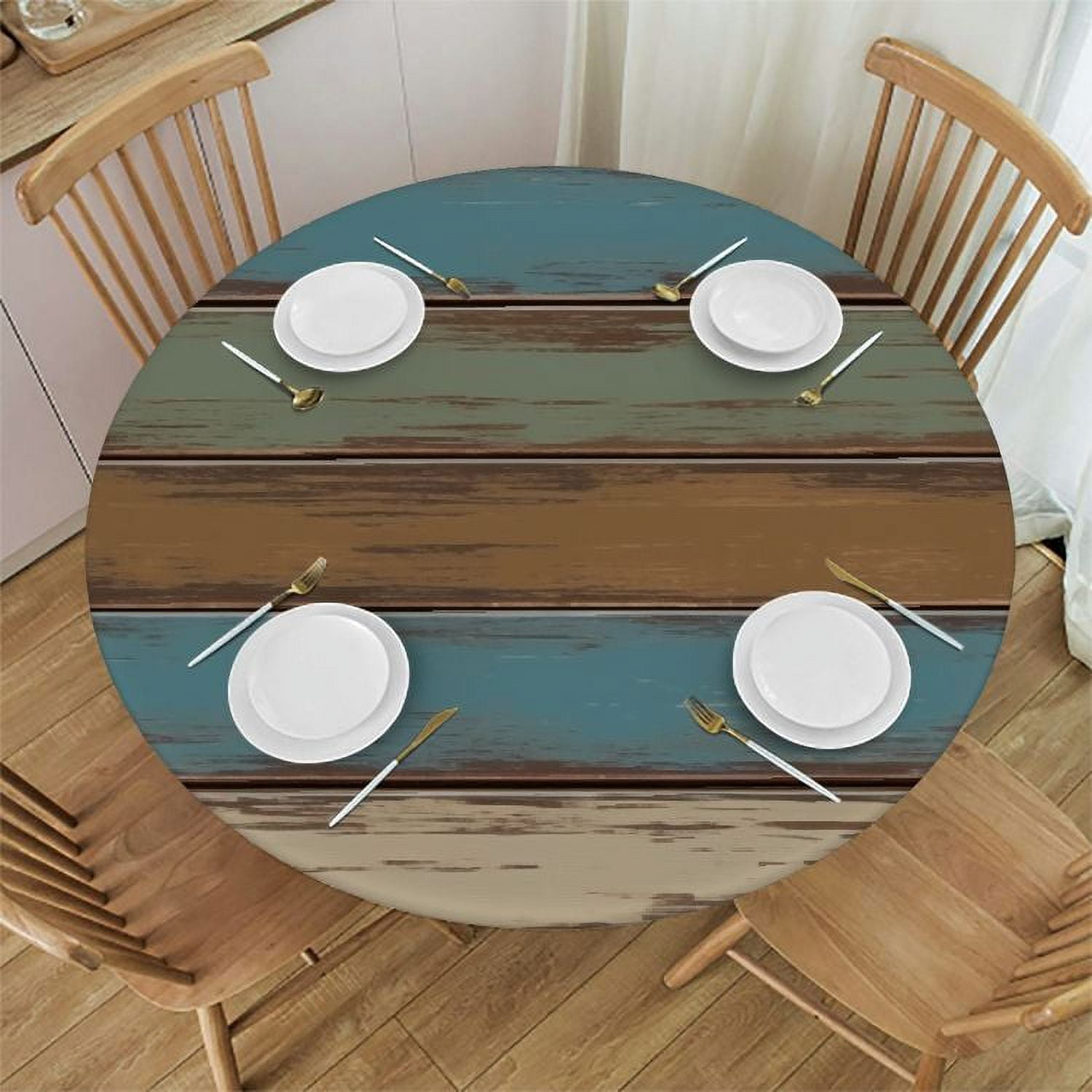 Ulloord Round Fitted Tablecloth Wooden Texture Round Tablecloth with ...