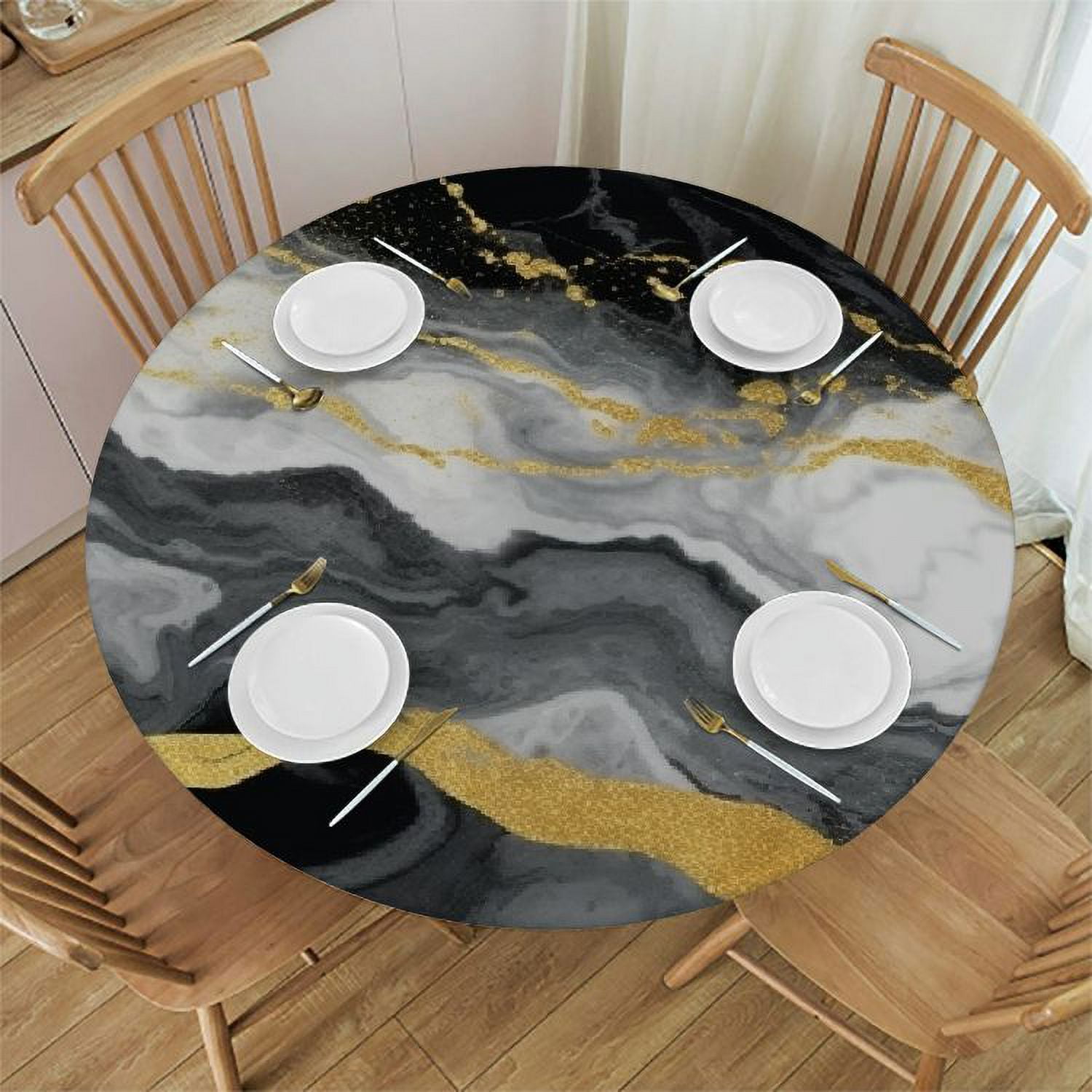 Ulloord Round Fitted Tablecloth with Elastic Edge Plastic Round Table ...