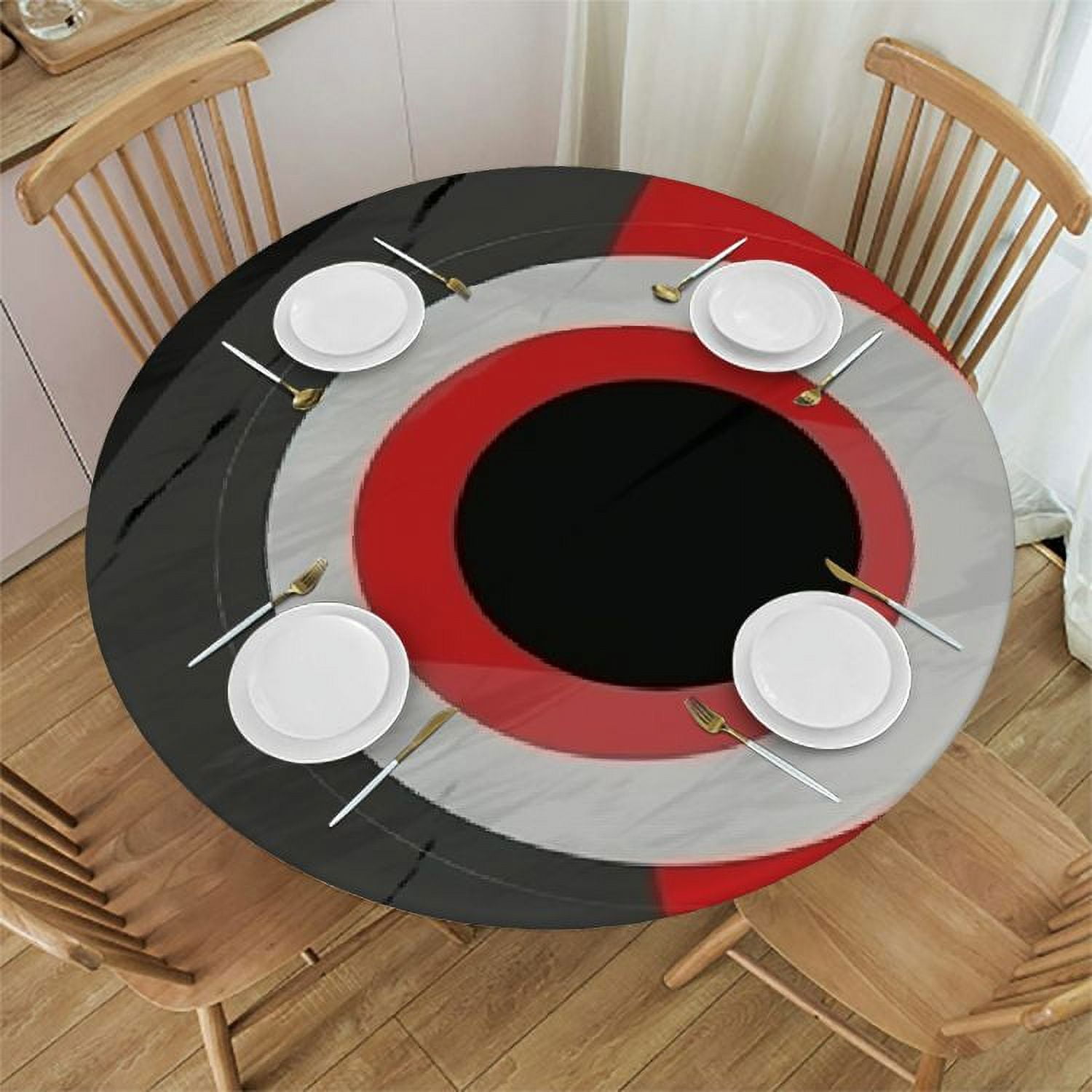 Ulloord Round Table Cloth Black White Red Abstract Art Geometric Shape ...