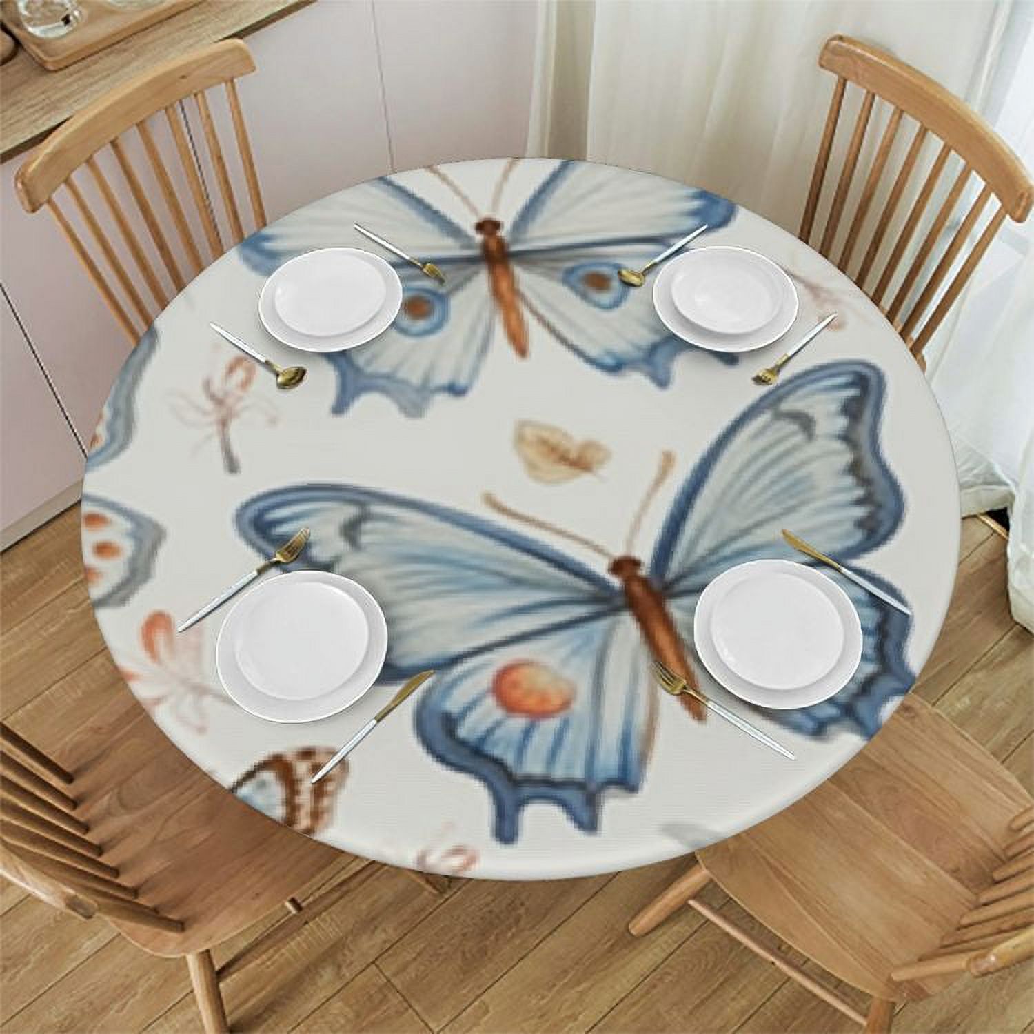 Ulloord Round Table Cloth Blue Butterfly Tablecloth Elastic Edge Fitted ...