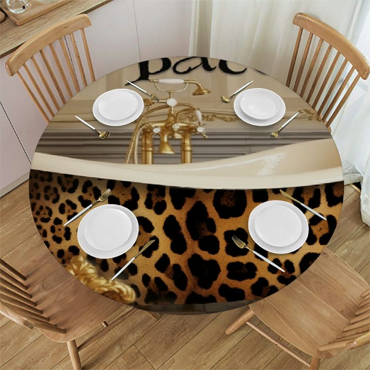 Ulloord Round Table Cover, Leopard Skin Texture Bathtub Elastic Edged ...