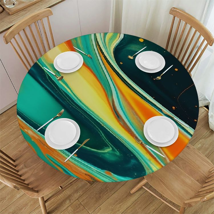 Ulloord Round Table Cover, Table Cloth Round Fitted Vinyl Tablecloth ...