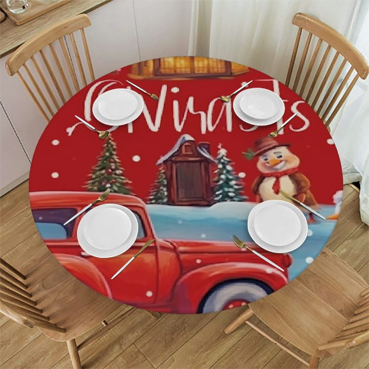 Ulloord Round Table Cover, Waterproof Reusable Table Cloth Round Fitted ...