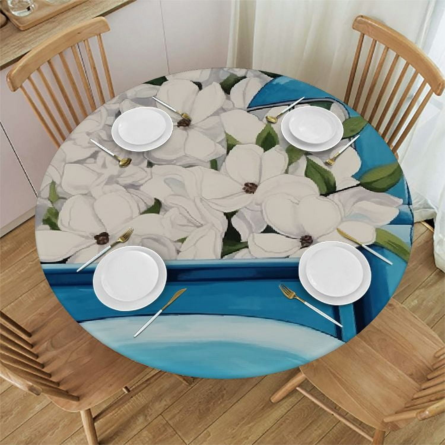 Ulloord Round Table Cover, Waterproof Reusable Table Cloth Round Fitted ...