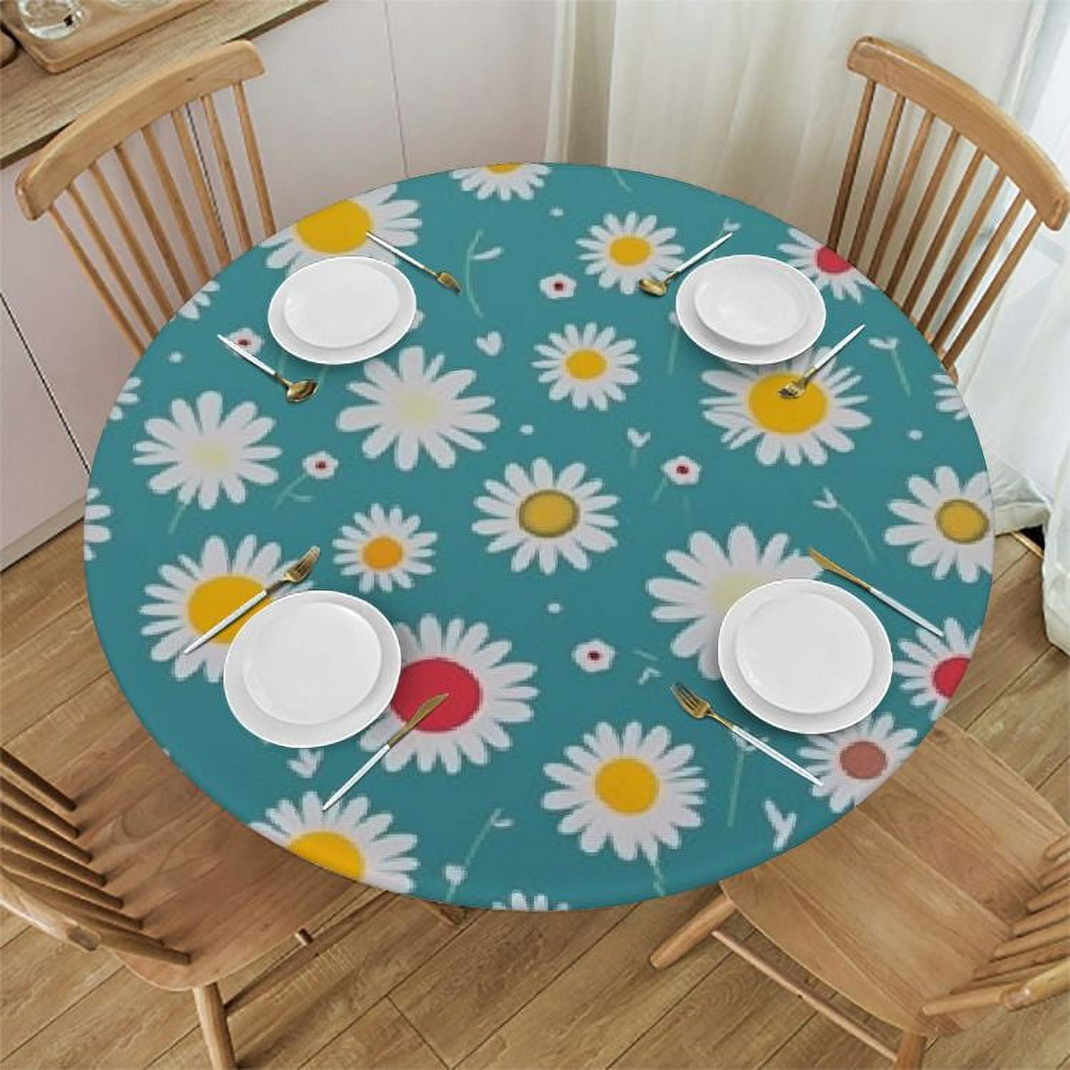 Ulloord Round Table Cover, Waterproof Reusable Table Cloth Round Fitted ...