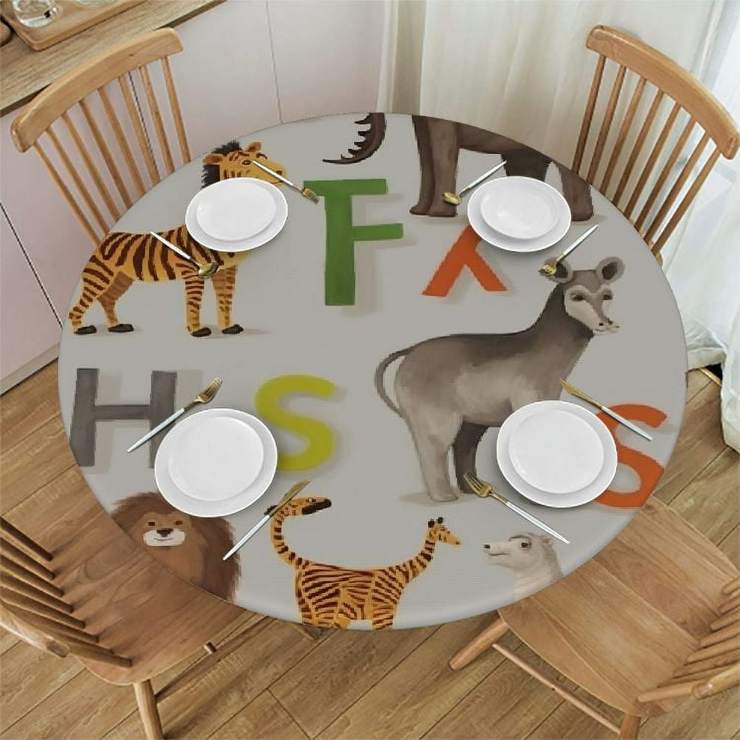 Ulloord Round Table Cover, Waterproof Reusable Table Cloth Round Fitted ...