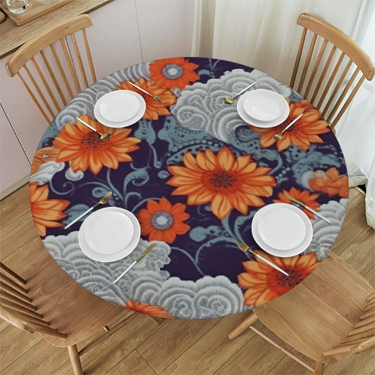 Ulloord Round Table Cover, Waterproof Reusable Table Cloth Round Fitted ...