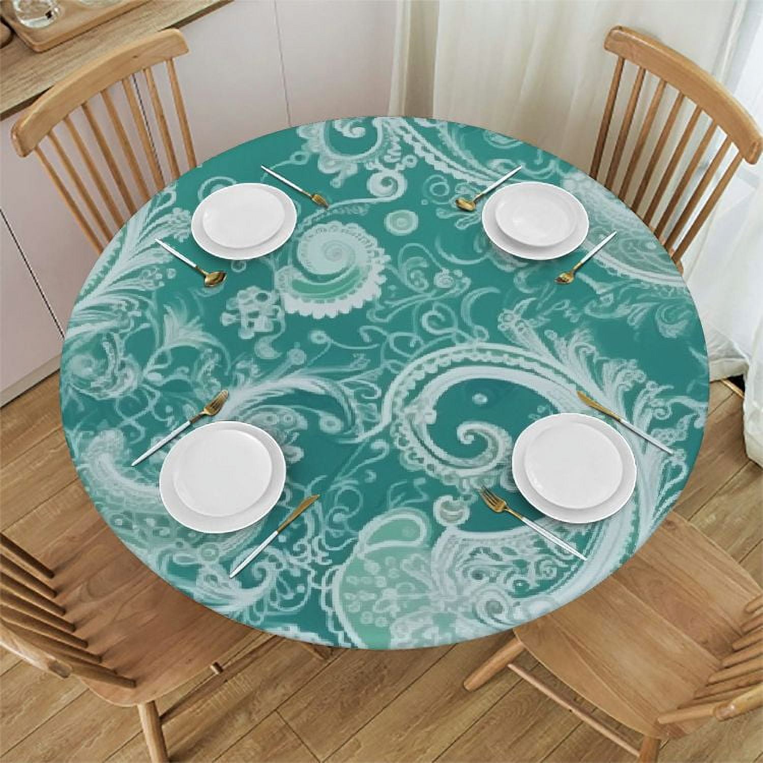 Ulloord Round Table Cover, Waterproof Reusable Table Cloth Round Fitted ...