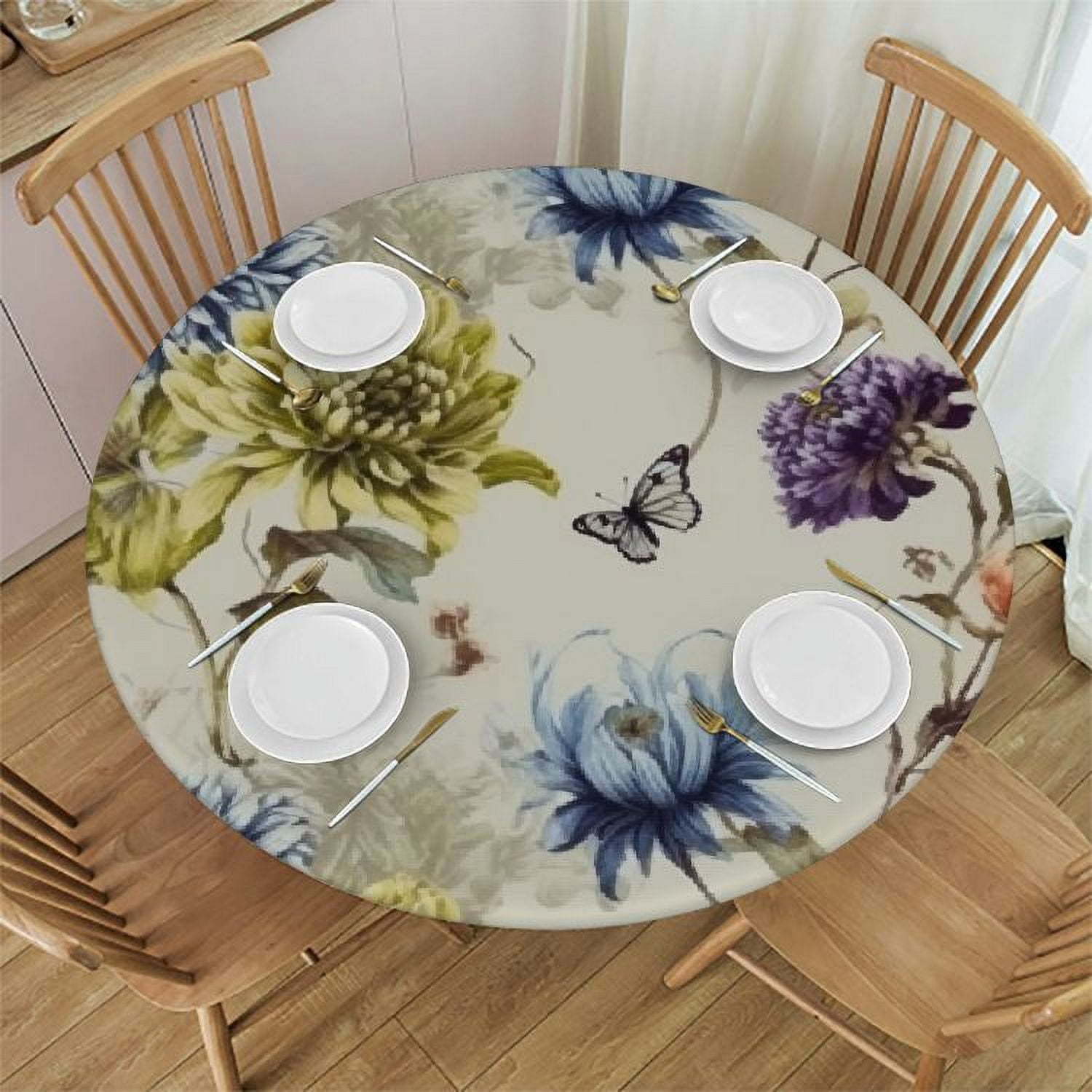 Ulloord Round Table Cover, Waterproof Reusable Table Cloth Round Fitted ...