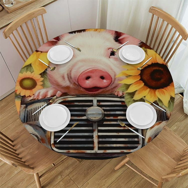 Ulloord Round Table Cover, Waterproof Reusable Table Cloth Round Fitted ...