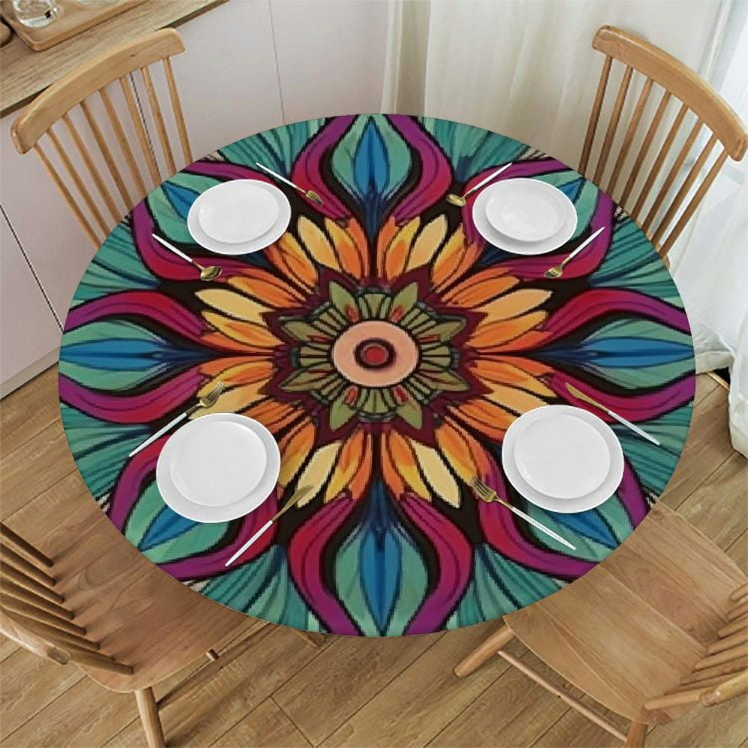 Ulloord Round Table Cover, Waterproof Reusable Table Cloth Round Fitted ...